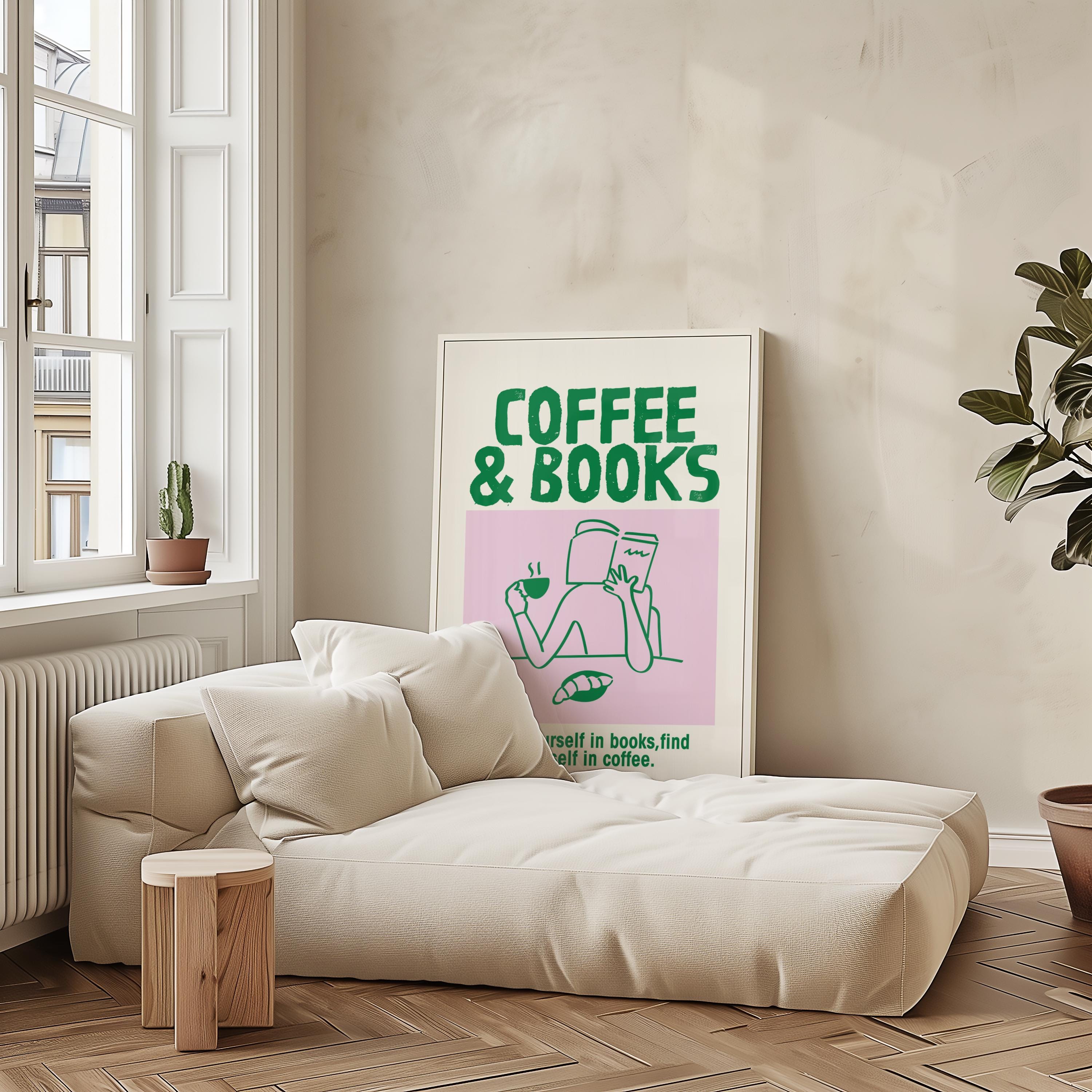 Coffee and Books Print, Coffee Nook Art, Cozy Book Lover Poster, Coffee ...