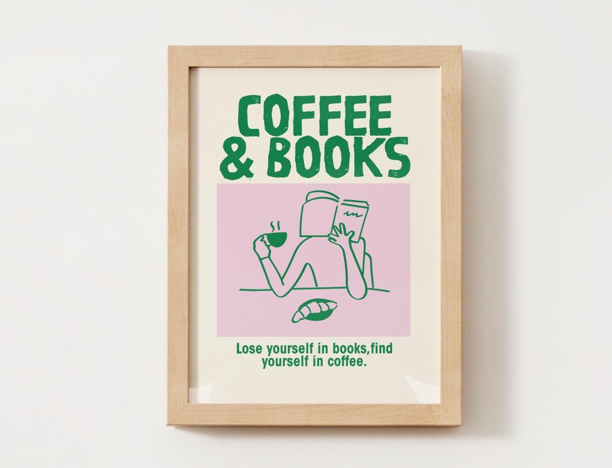 Coffee and Books Print, Coffee Nook Art, Cozy Book Lover Poster, Coffee ...