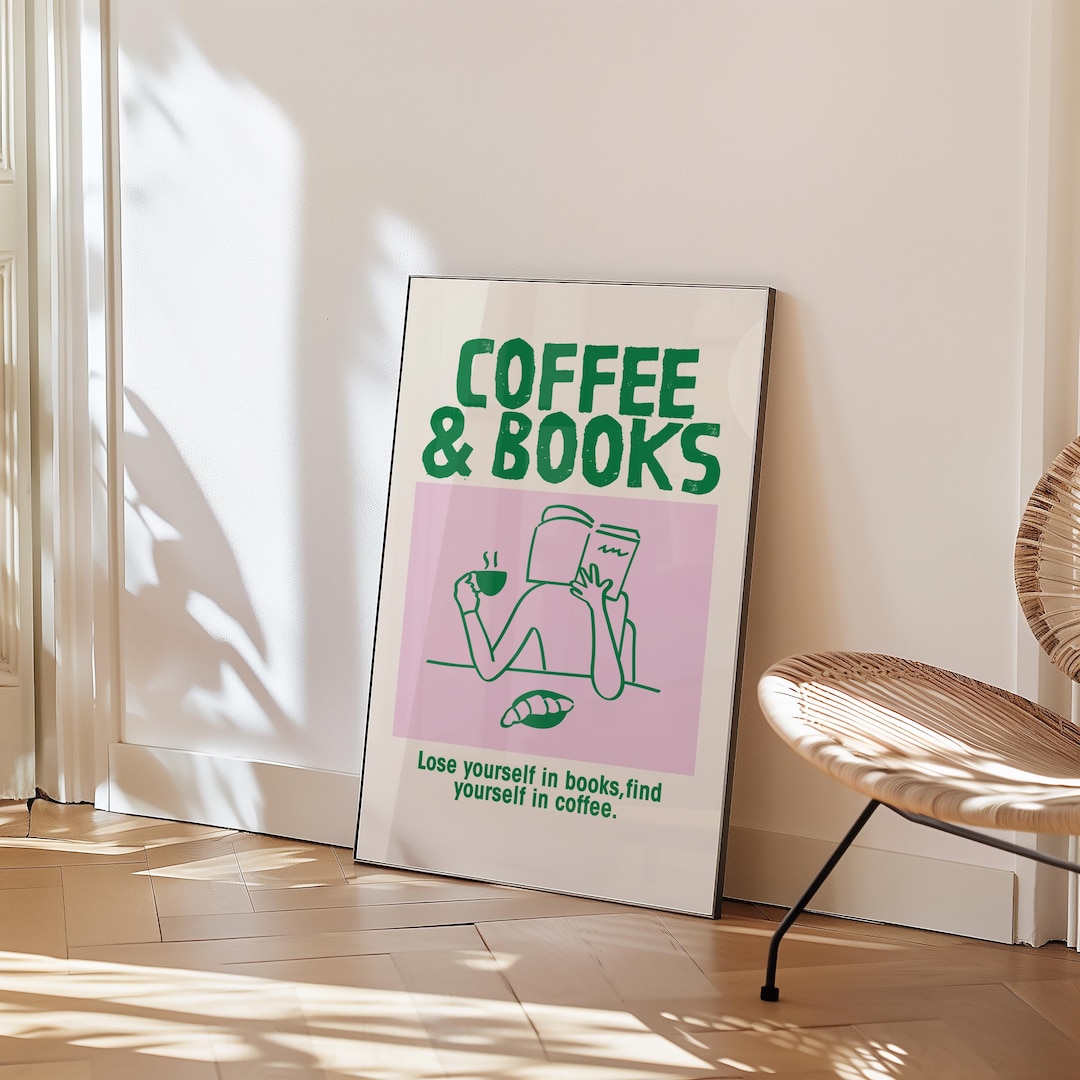 Coffee and Books Print, Coffee Nook Art, Cozy Book Lover Poster, Coffee ...