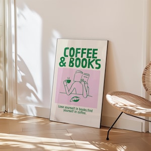 Coffee and Books Print, Coffee Nook Art, Cozy Book Lover Poster, Coffee ...