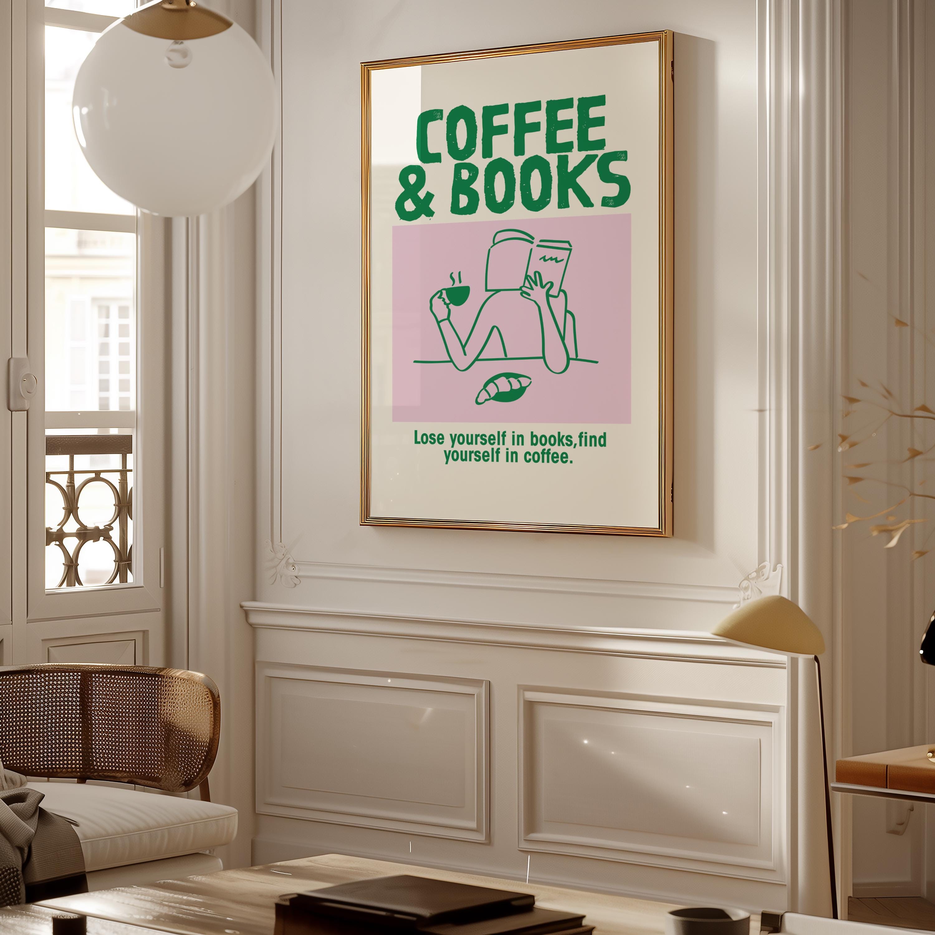 Coffee and Books Print, Coffee Nook Art, Cozy Book Lover Poster, Coffee ...