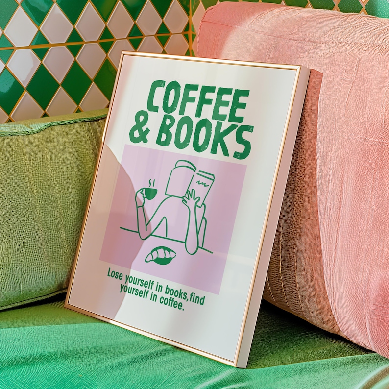 Coffee and Books Print, Coffee Nook Art, Cozy Book Lover Poster, Coffee ...