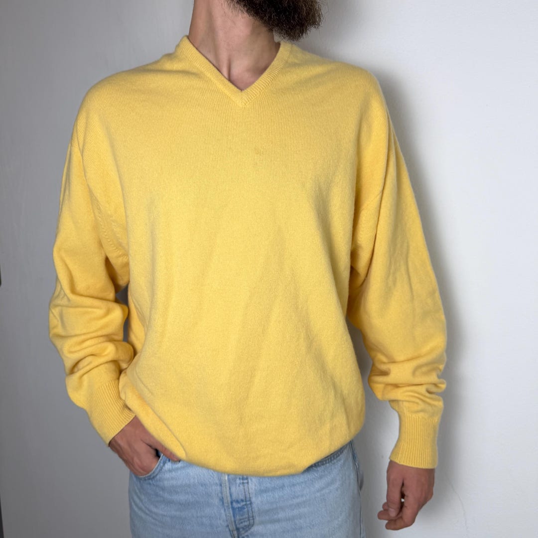 Vintage Yellow Men's Sweater 100% NEW LAMBSWOOL V-nec Made in Scotland ...