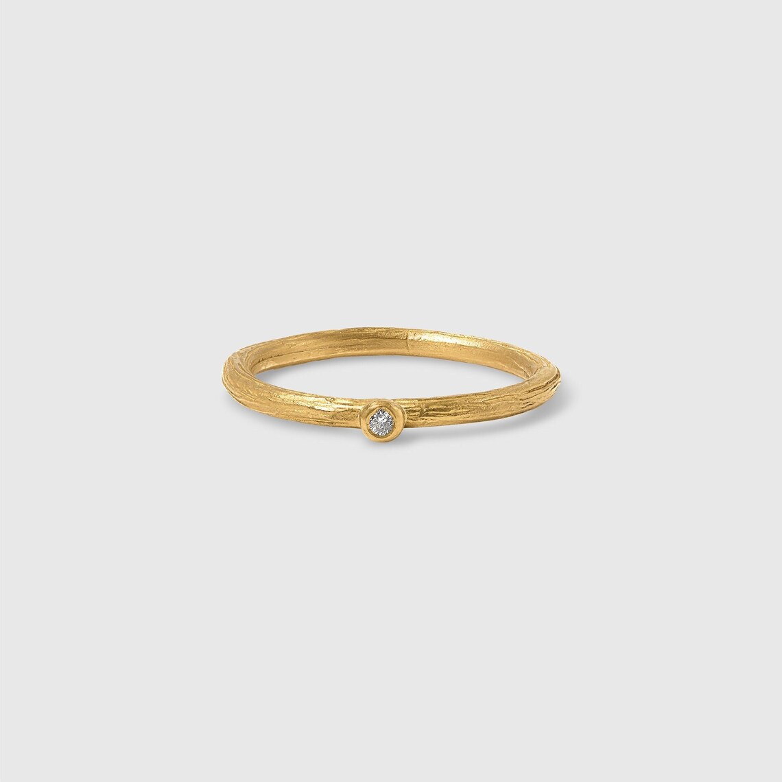 24K Solid Yellow Gold Stacker Ring With Single Diamond, Handmade in ...