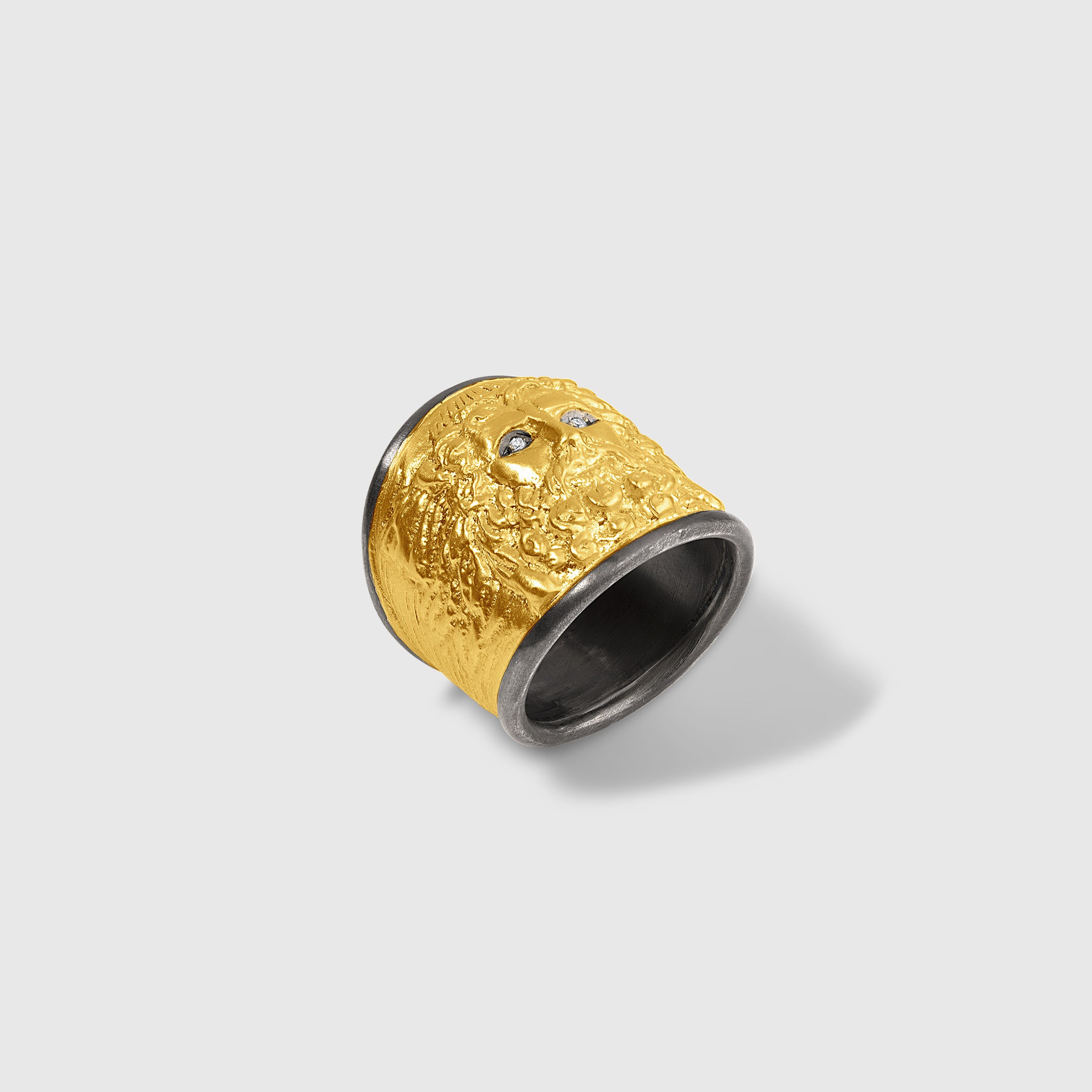 Gold Bacchus Ring With Diamond Eyes, 24K Gold and Silver, Handmade by ...