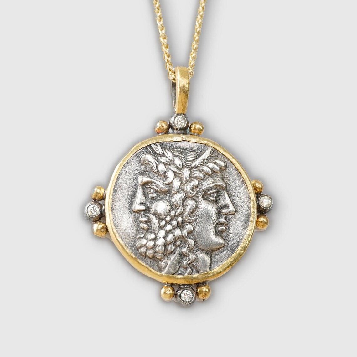 Large, 24kt Yellow Gold & Diamond Framed Janus and Janus - God of All ...