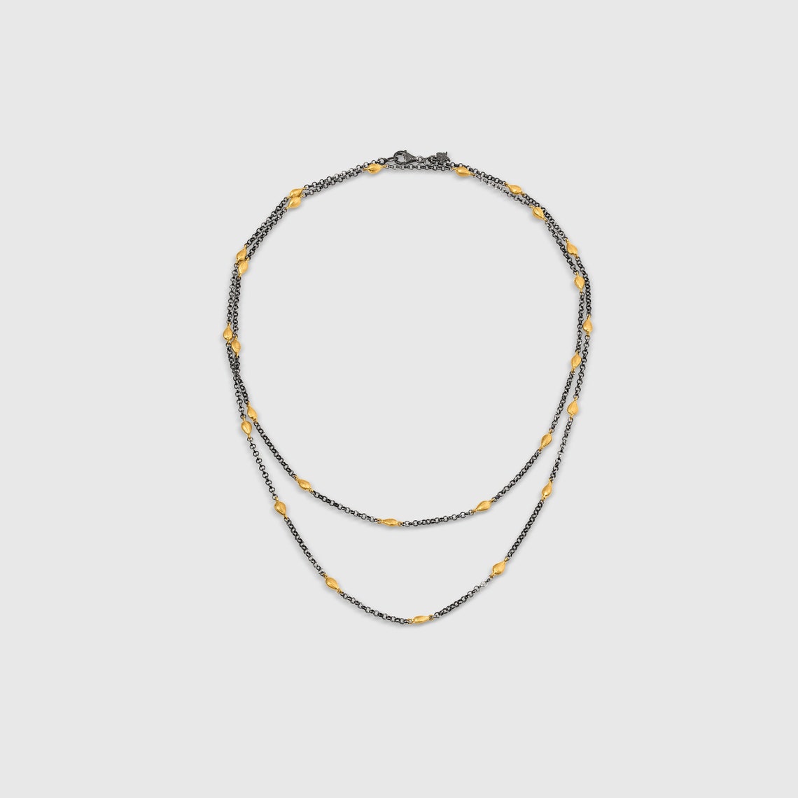 Two-toned, 24K Gold Necklace, SS Beads With and Silver Chain, 38 - Etsy