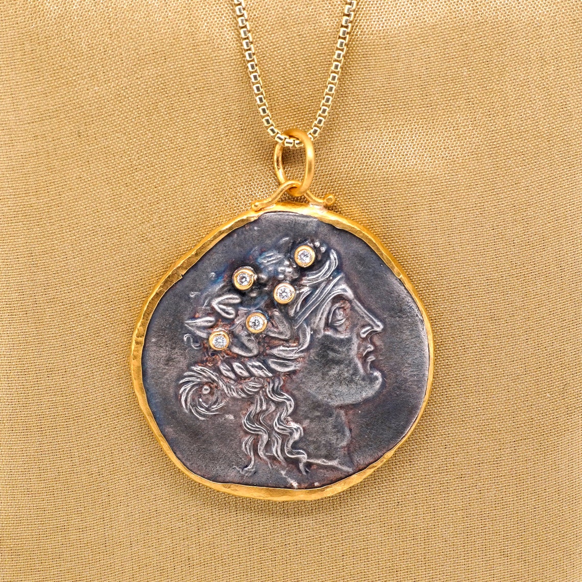 Ancient Greek Goddess Coin With Diamonds in the Hair, Pendant Necklace ...