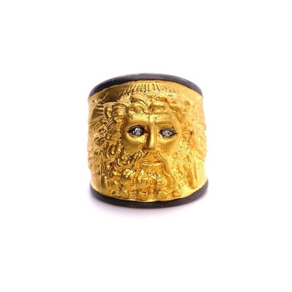 Gold Bacchus Ring With Diamond Eyes 24K Gold and Silver - Etsy