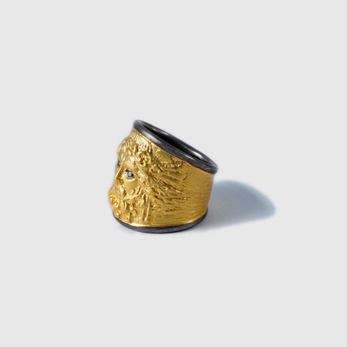 Gold Bacchus Ring With Diamond Eyes, 24K Gold and Silver, Handmade by ...