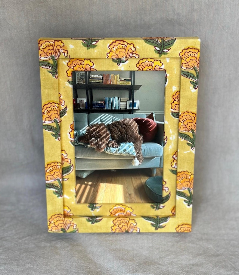 Butter Yellow Floral Fabric-wrapped Picture Frame (matted to Fit 4x6 ...
