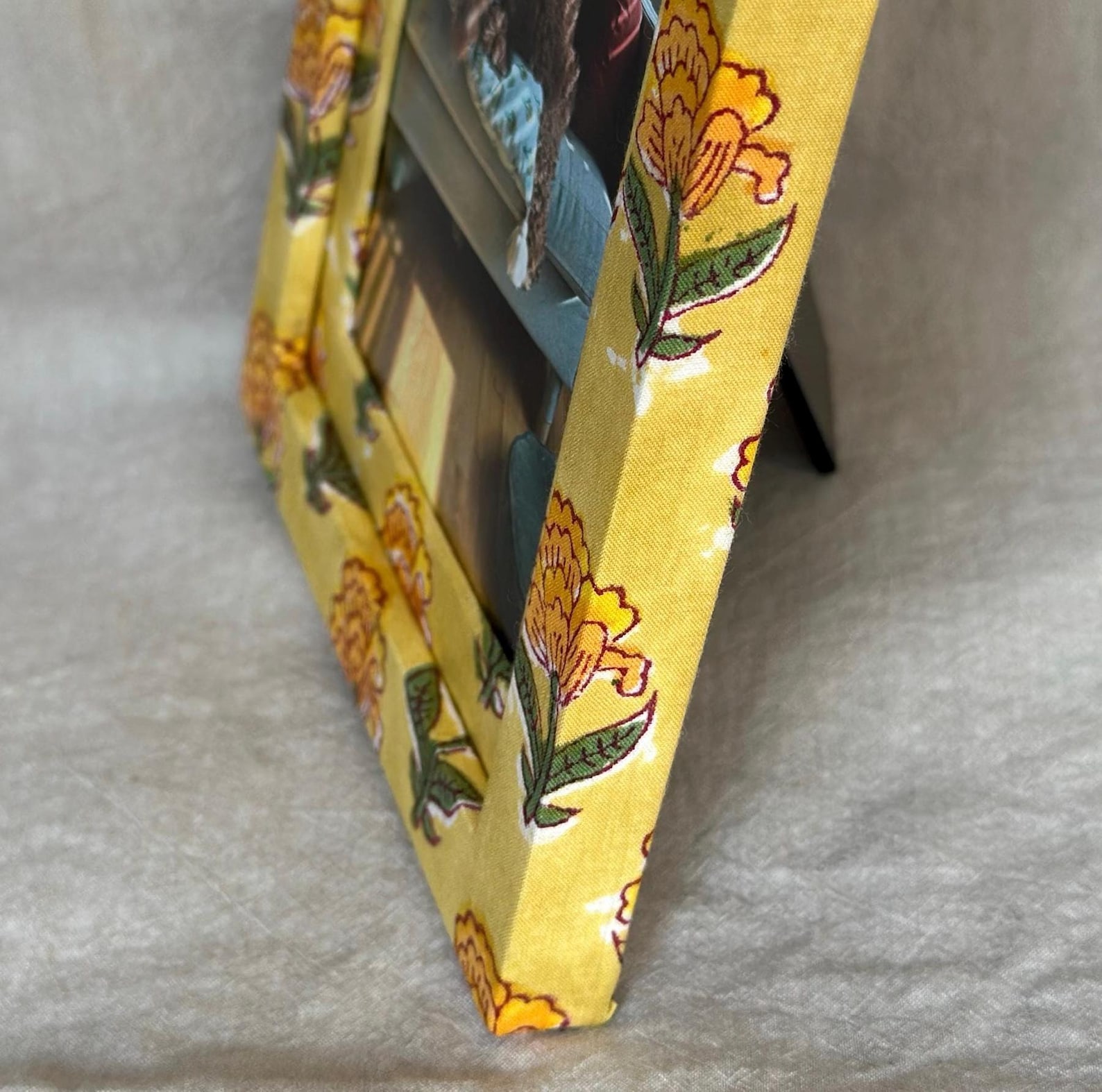 Butter Yellow Floral Fabric-wrapped Picture Frame (matted to Fit 4x6 ...