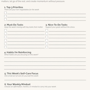 Weekly Reset Planner | Printable PDF for Prioritizing, Self-care ...