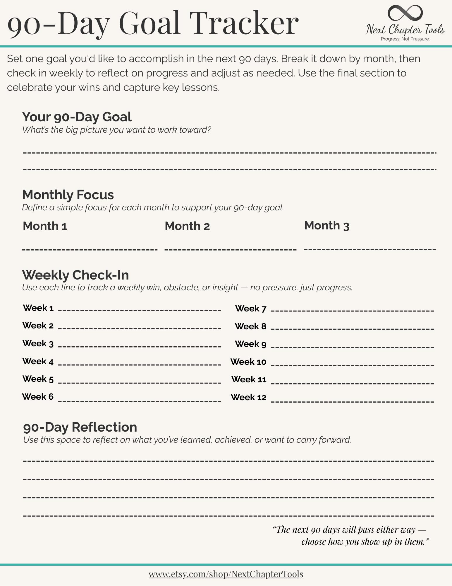 90-day Goal Tracker – Printable PDF for Long-term Focus, Progress, and ...