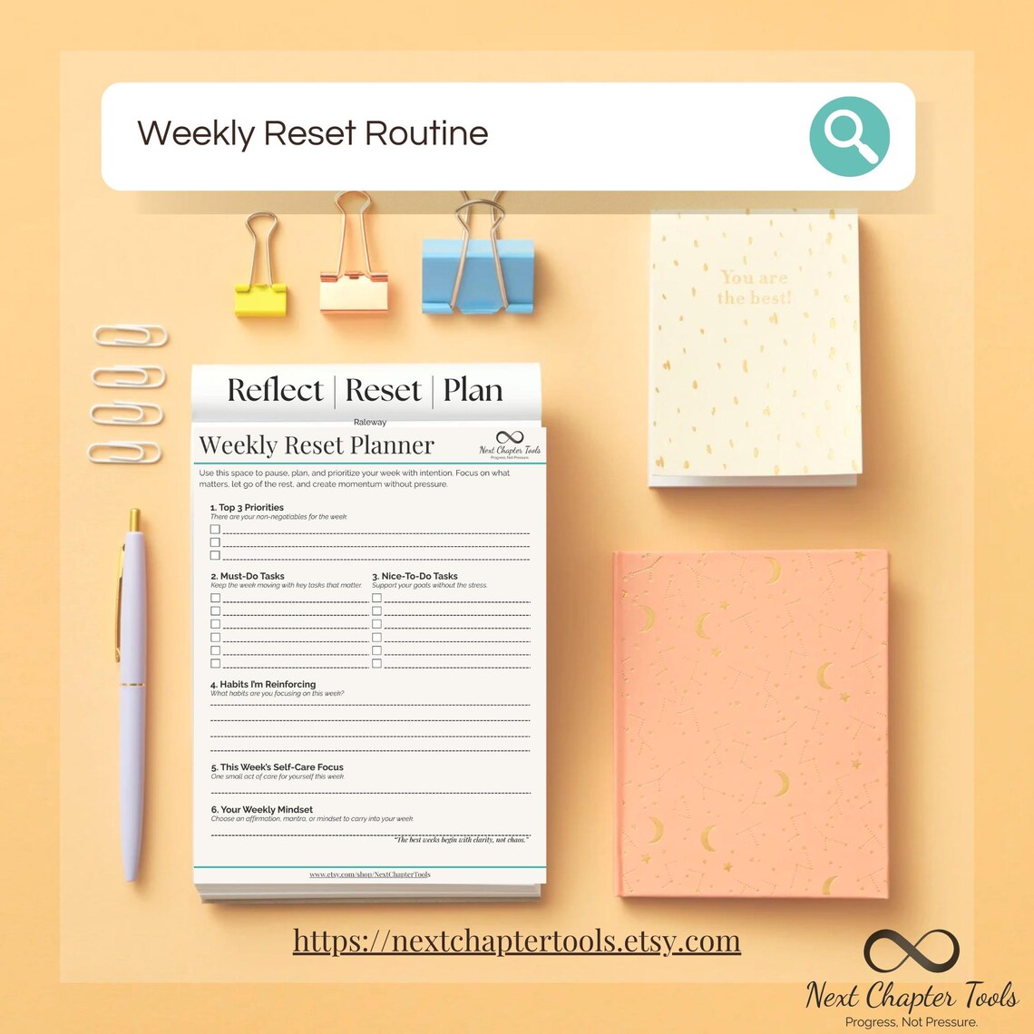 Weekly Reset Planner | Printable PDF for Prioritizing, Self-care ...