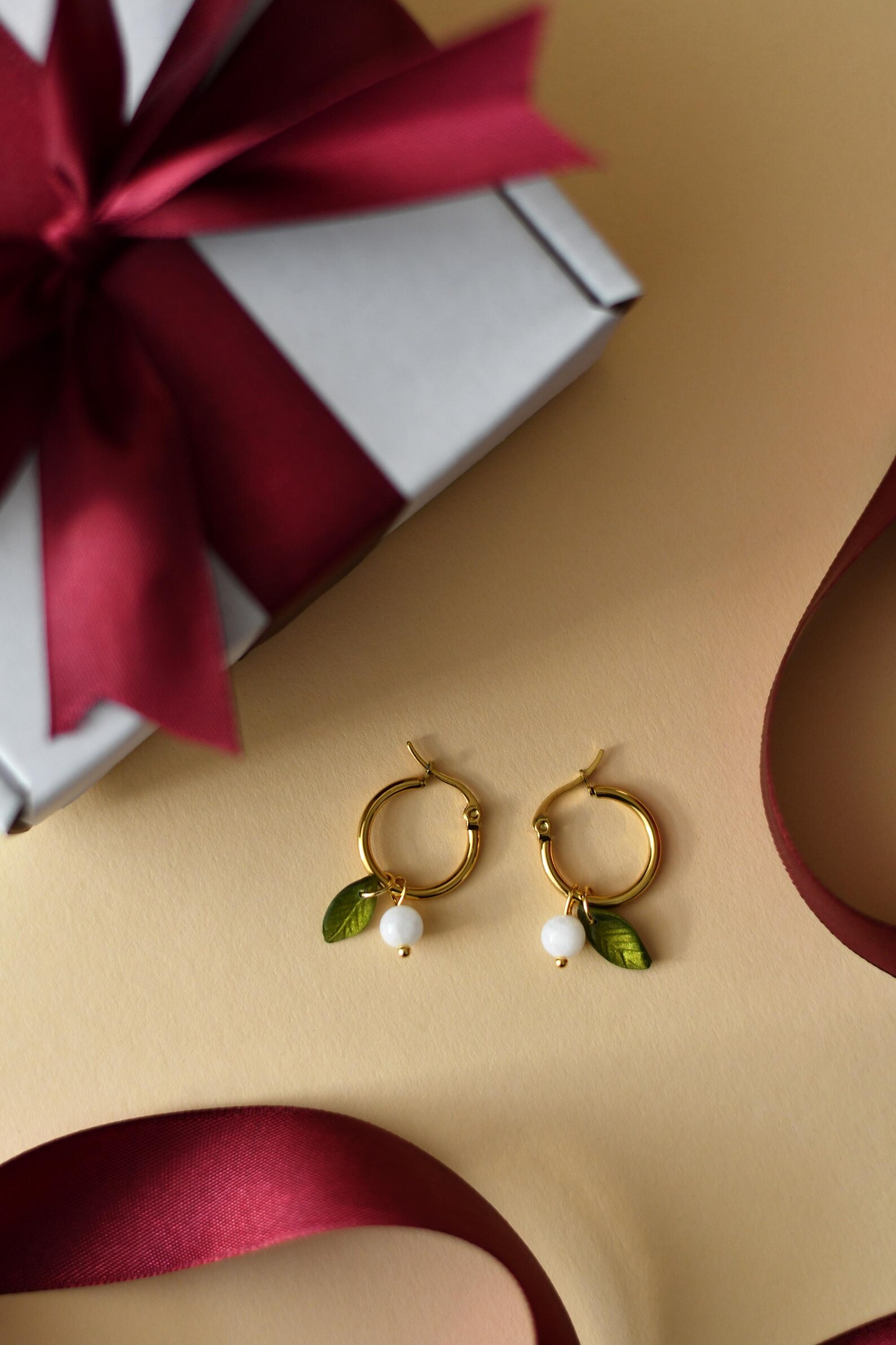 Mistletoe Dangle Earrings – Stainless Steel Hoops With Beaded Charms - Etsy