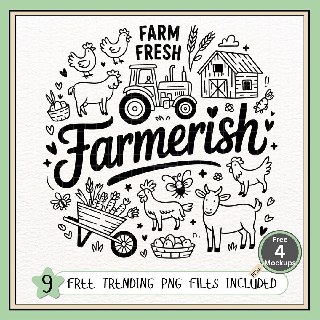 Doodle Farmerish PNG | Rustic Farm Doodle Design Digital Download ...