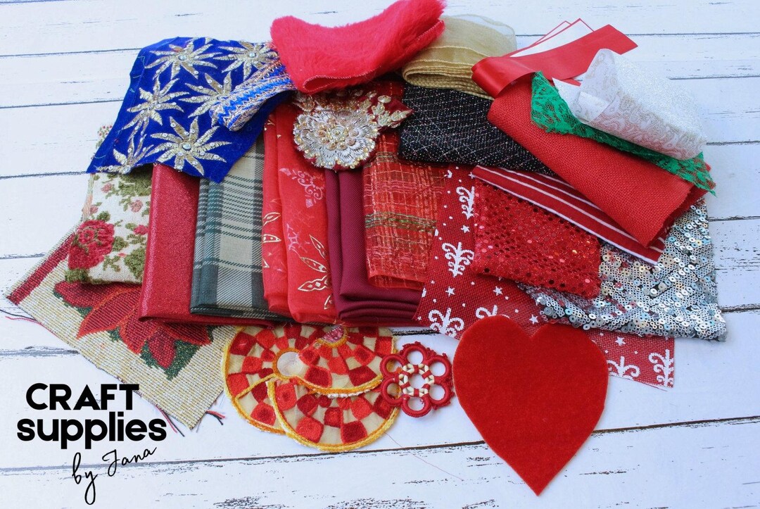 Red Christmas Scrap Fabric Bundle Mixed Textures DIY Sewing Projects - Etsy