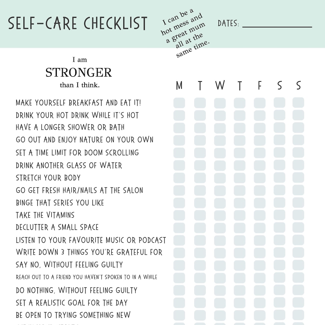Weekly Self-care Checklist // Printable Template // Digital Product ...