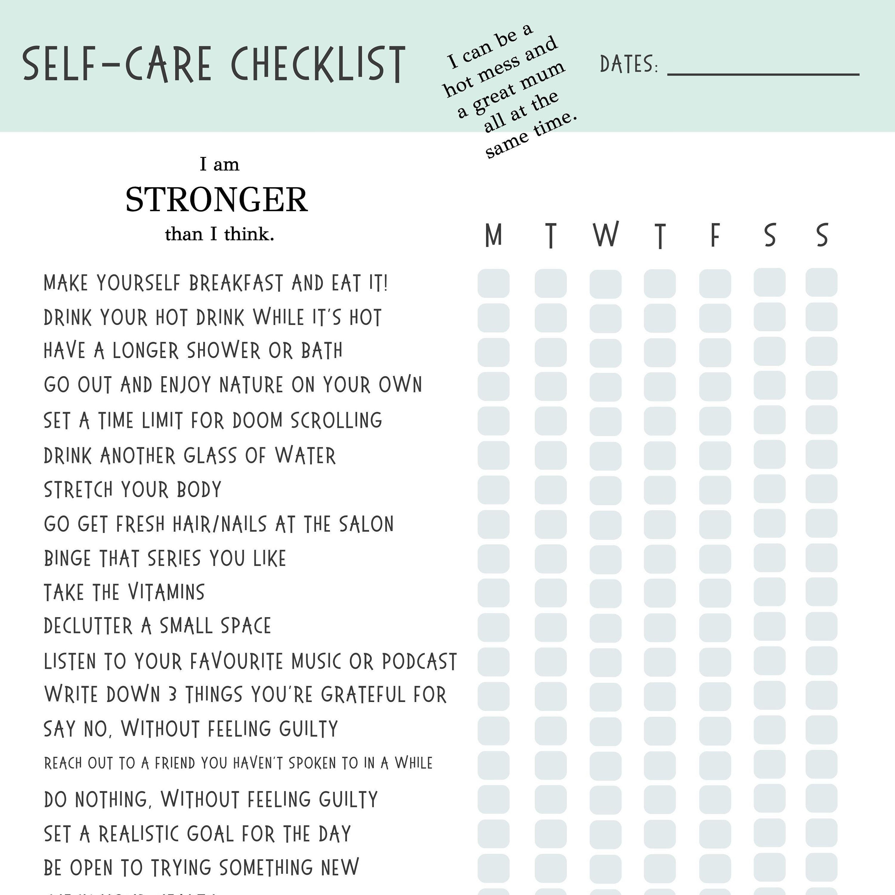 Weekly Self-care Checklist // Printable Template // Digital Product ...