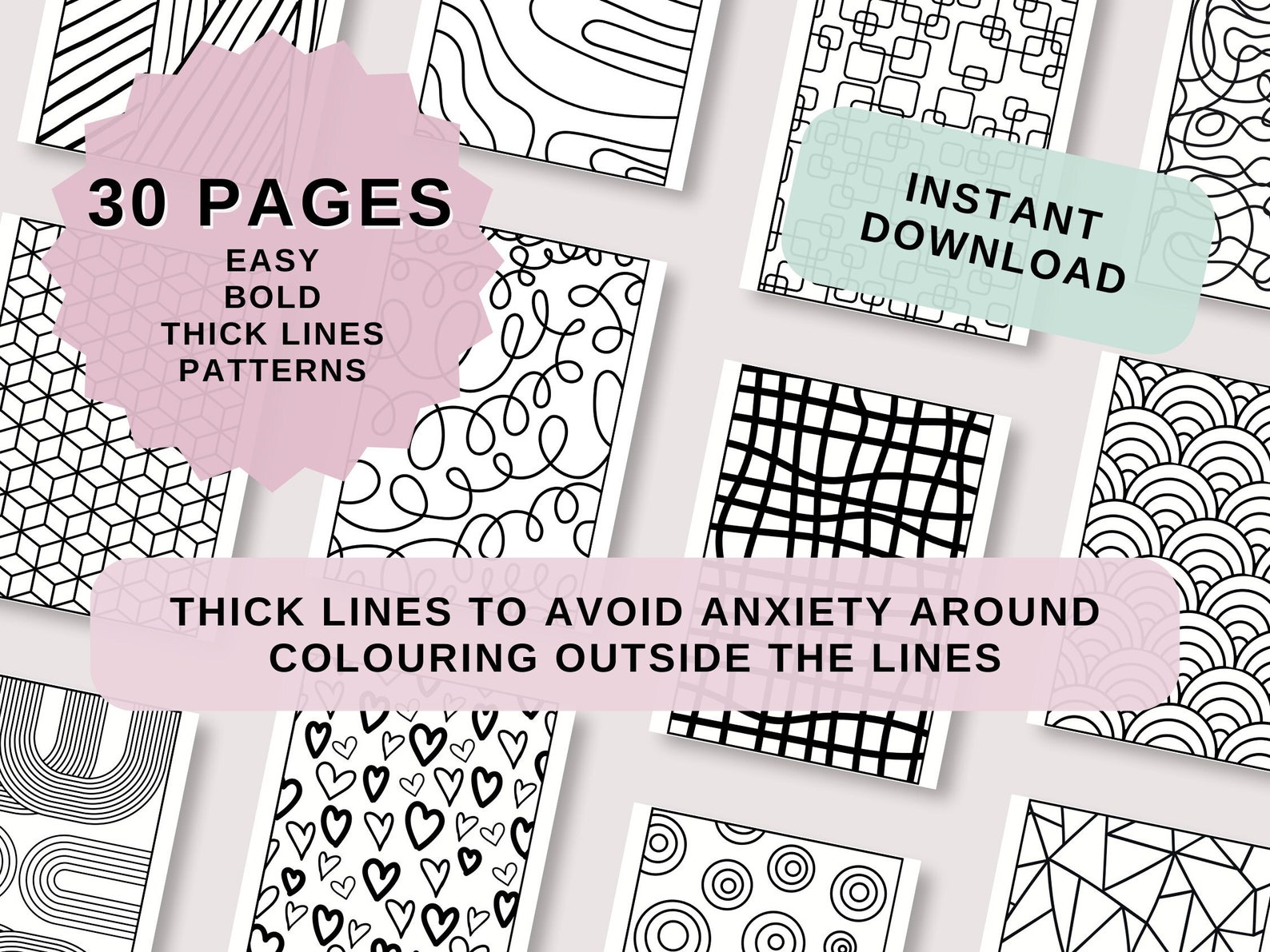 Easy Bold Patterns Colouring Pages // Instant Download // Mindfulness ...