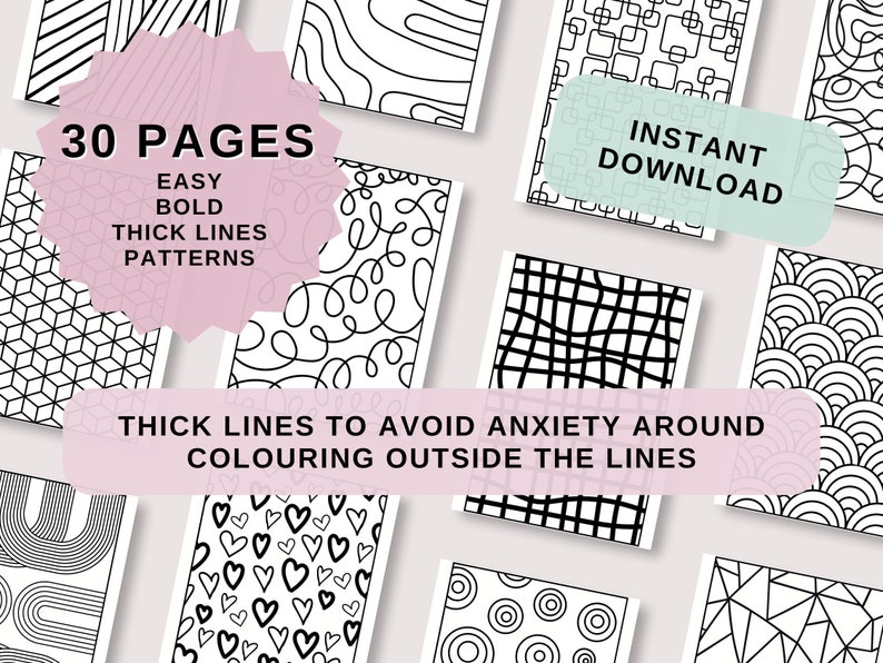 Easy Bold Patterns Colouring Pages // Instant Download // Mindfulness ...