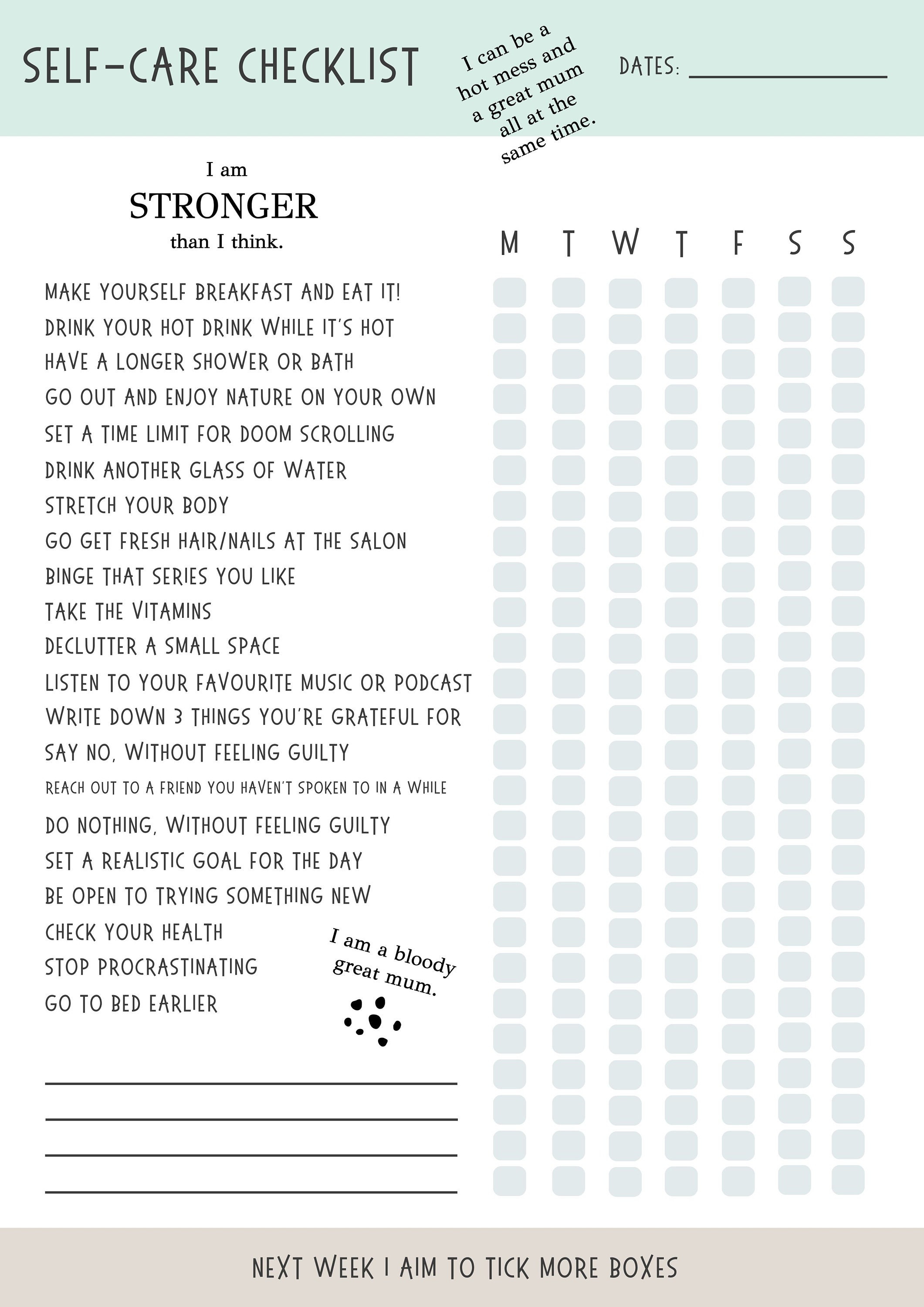 Weekly Self-care Checklist // Printable Template // Digital Product ...