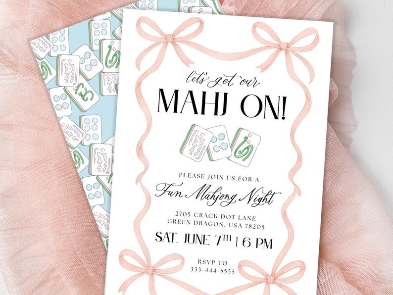 Let's Get Our Mahj-on Editable Printable Invite, Mahjong Party ...