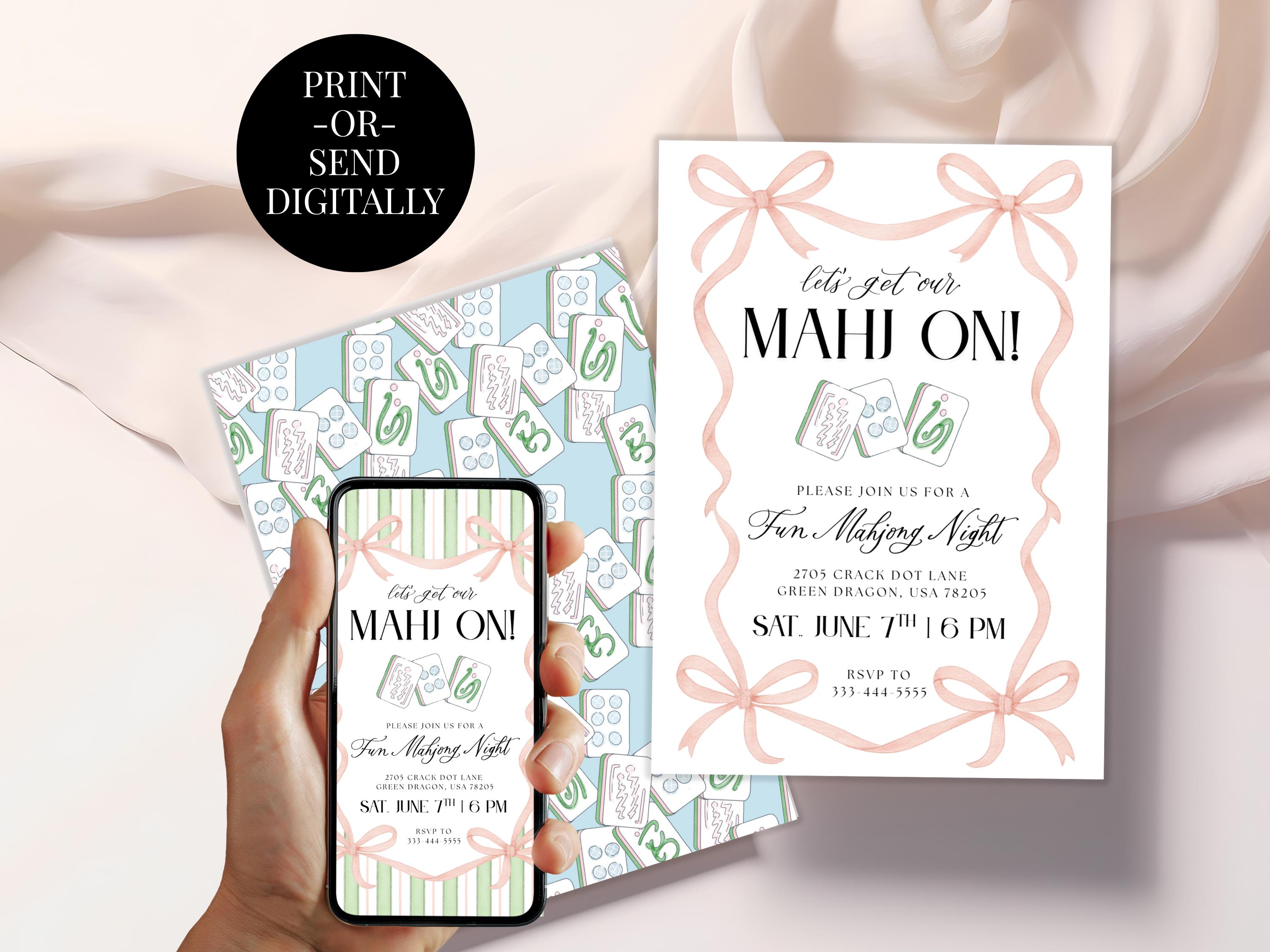 Let's Get Our Mahj-on Editable Printable Invite, Mahjong Party ...
