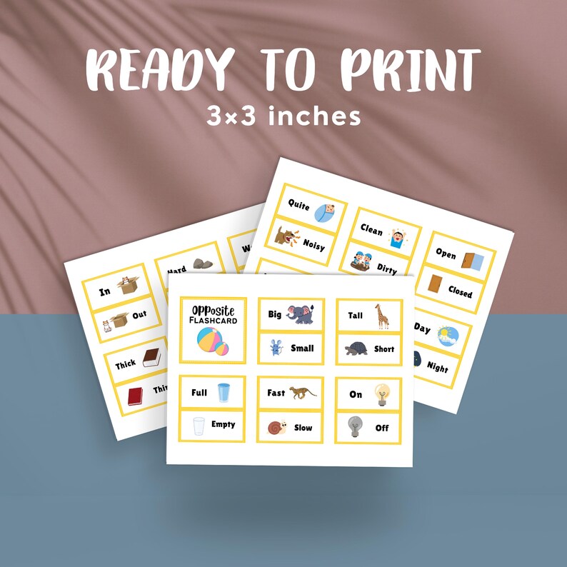 Opposite Flashcards Printable Montessori Flashcard for Kid Homeschool ...