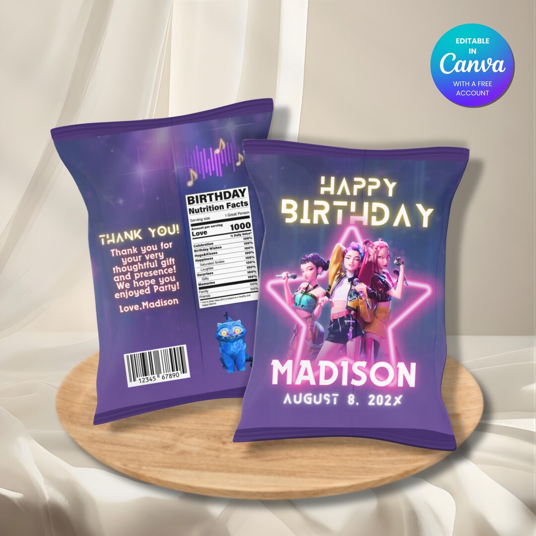 Editable Kpop Demon Hunters Chip Bag Template Printable Snack Wrapper ...