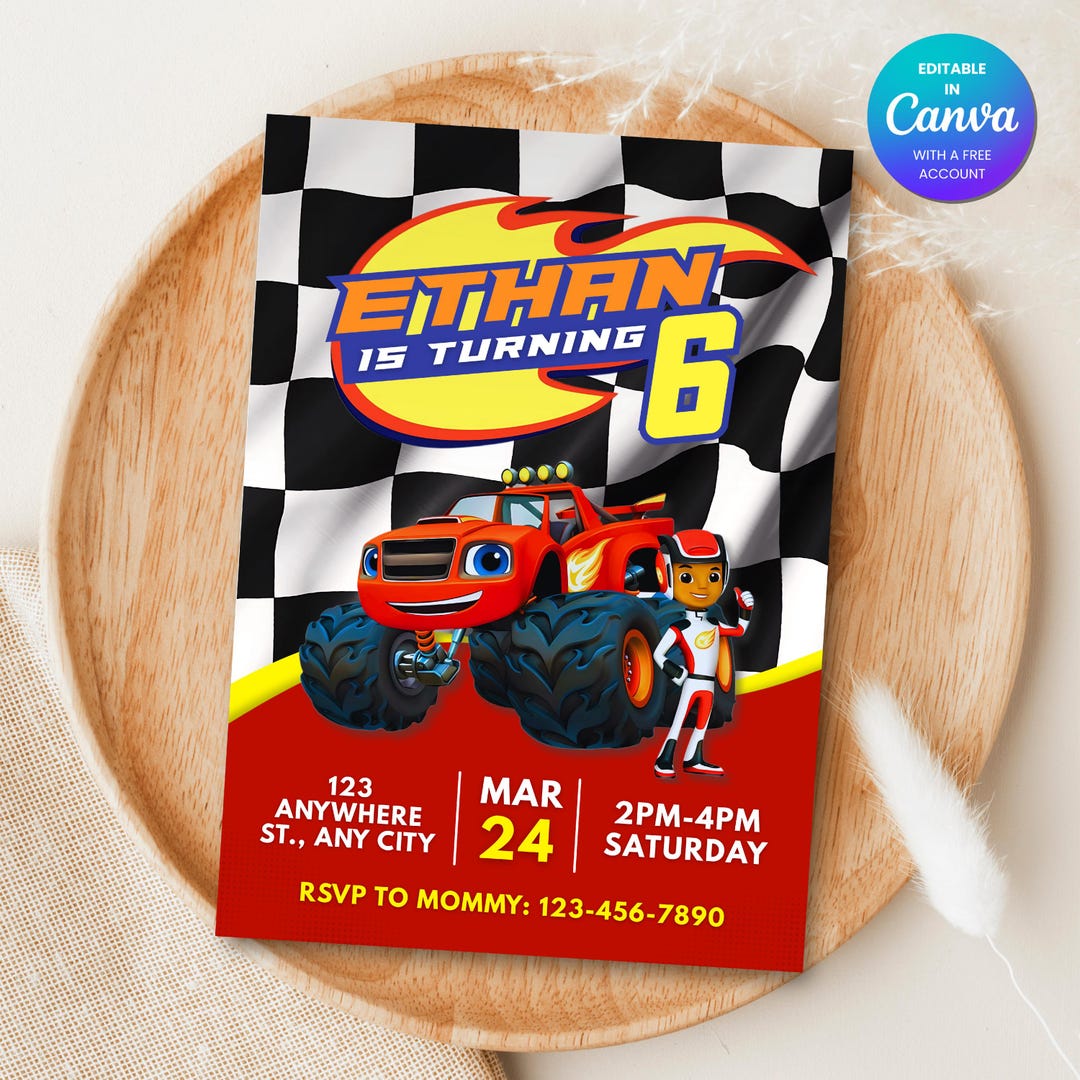Editable Blaze and the Monster Machines Birthday Invitation Template ...