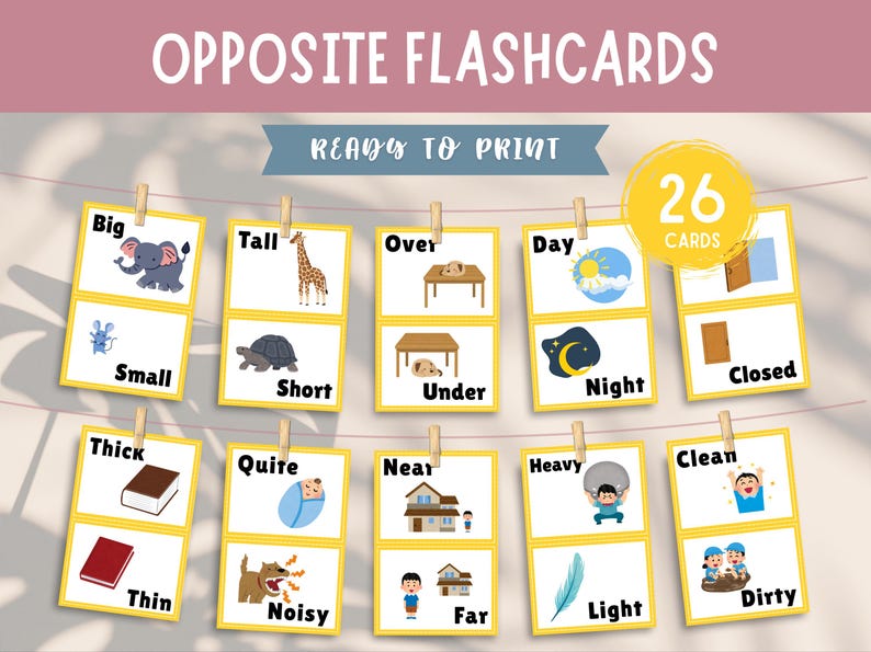 Opposite Flashcards Printable Montessori Flashcard for Kid Homeschool ...