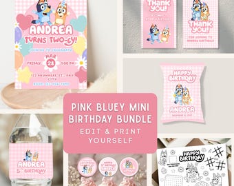 Editable Bluey Mini Birthday Bundle Girl Bluey Mini Party Kit | Bluey ...