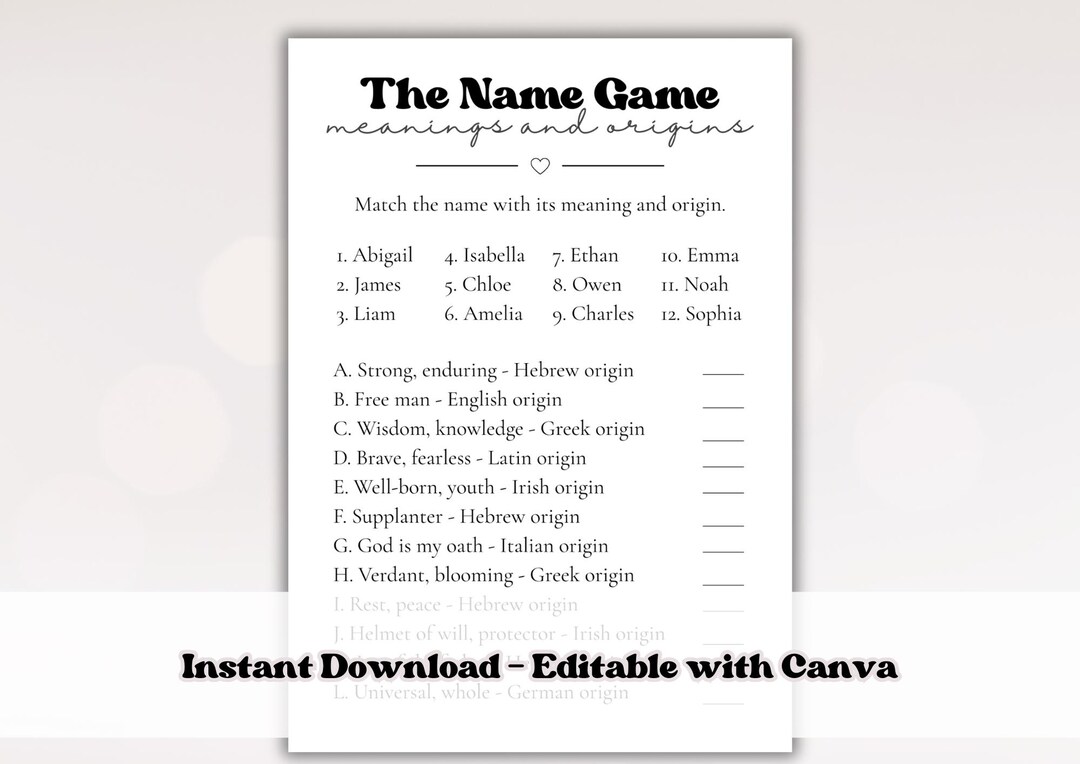 Baby Name Game - Baby Shower Party Activity - Editable With Canva ...