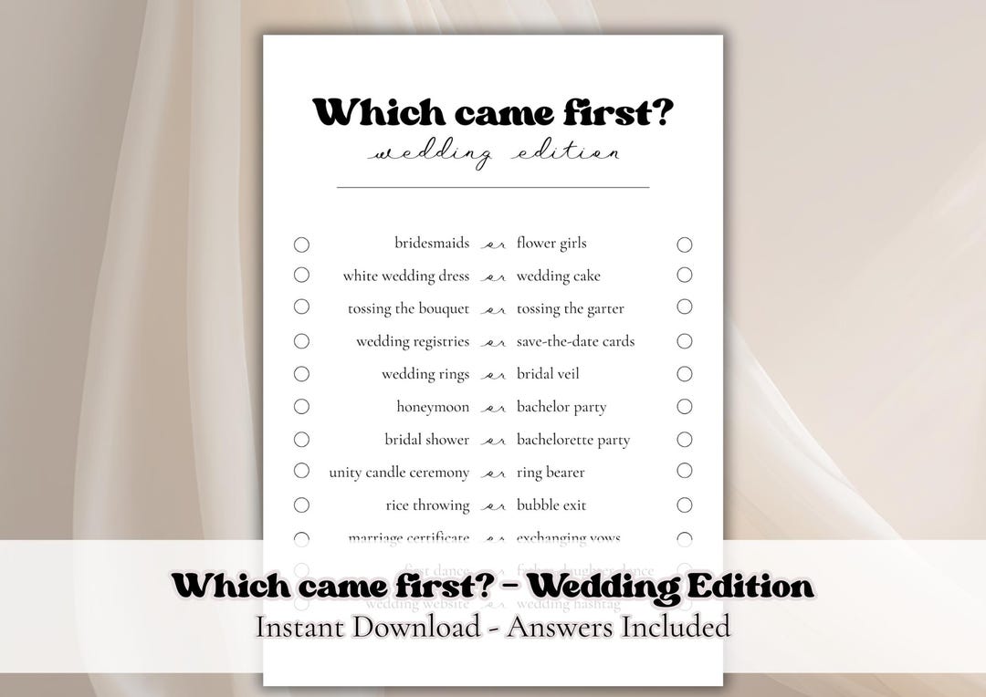 Wedding Trivia Game, Which Came First: Bridal Shower Idea, Engagement ...
