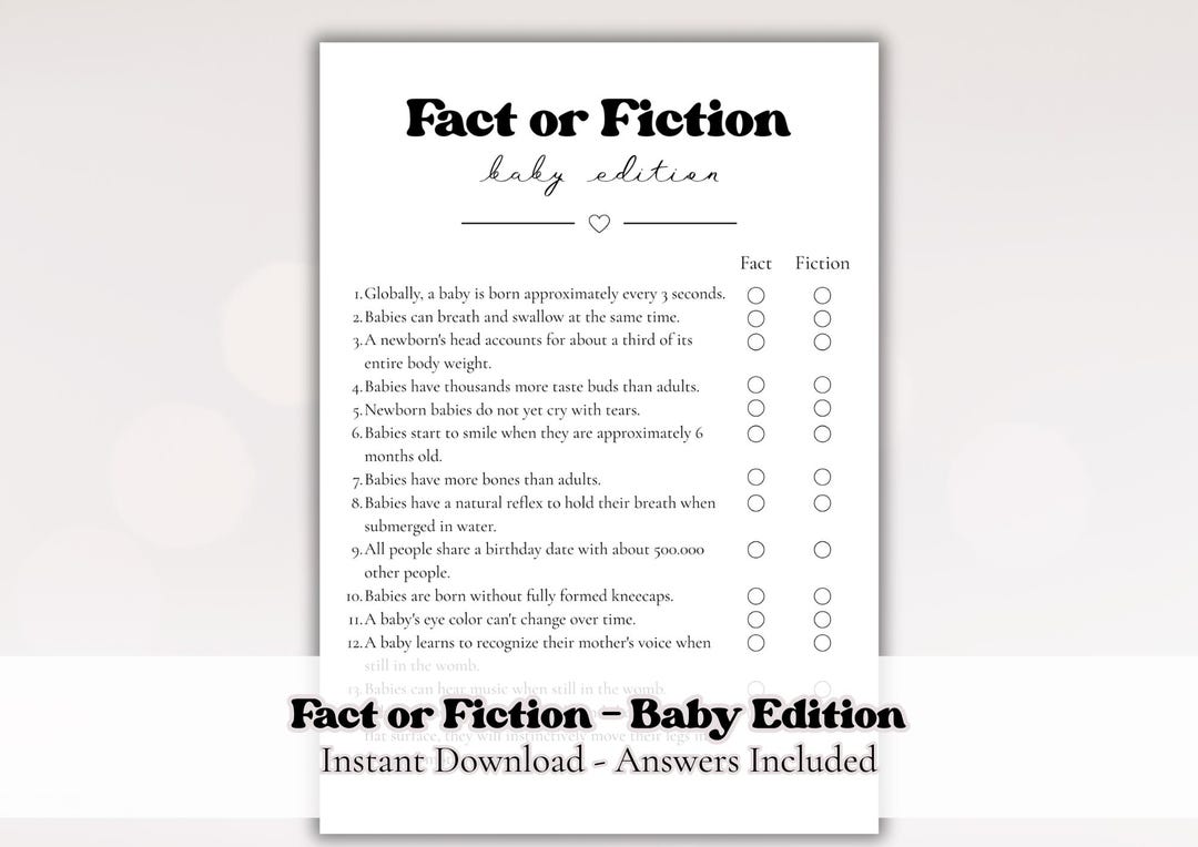 Baby Shower Trivia Game, Fact or Fiction: Fun Facts Activity (printable ...