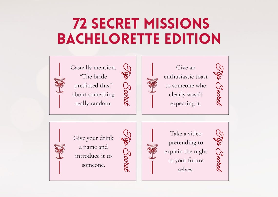 Secret Mission Cards - Secret Challenge Game - Bachelorette Party ...