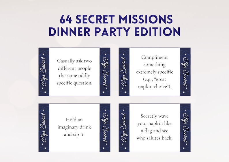 Secret Mission Cards - Secret Challenge Game - Dinner Party Activity ...