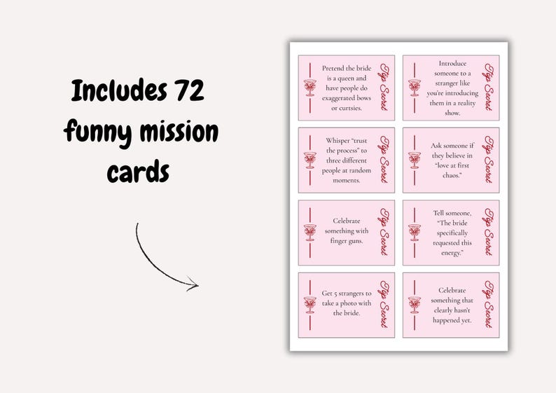Secret Mission Cards - Secret Challenge Game - Bachelorette Party ...