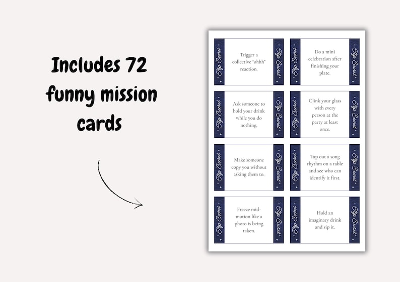 Secret Mission Cards - Secret Challenge Game - Dinner Party Activity ...
