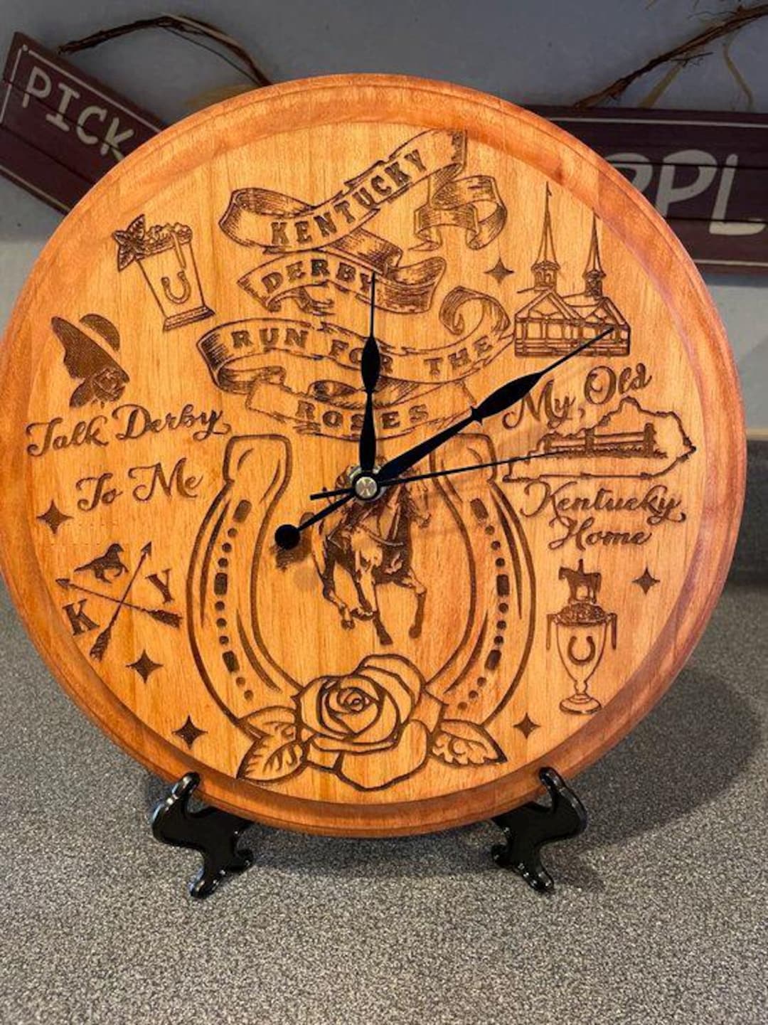 CLOCK Laser Engraved Kentucky Derby Wood Gift for Birthday Holiday Home ...