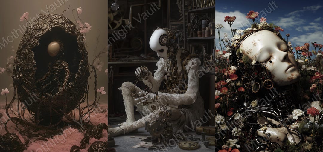 Clockwork Sci-fi Life Cycle Art Set | Surreal Automaton Robot Birth ...