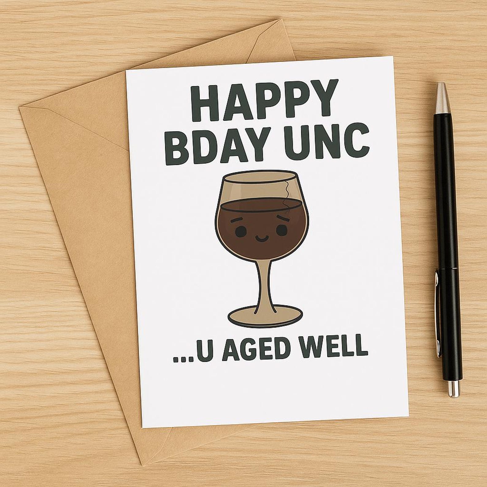 Funny UNC Birthday Card for Uncle – “U Aged Well” Wine Glass – Digital ...