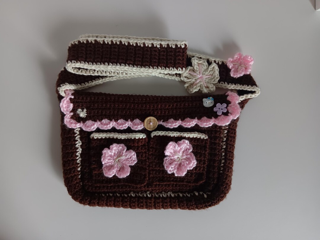 Crochet Neapolitan Messenger Bag With Flower Details - Etsy