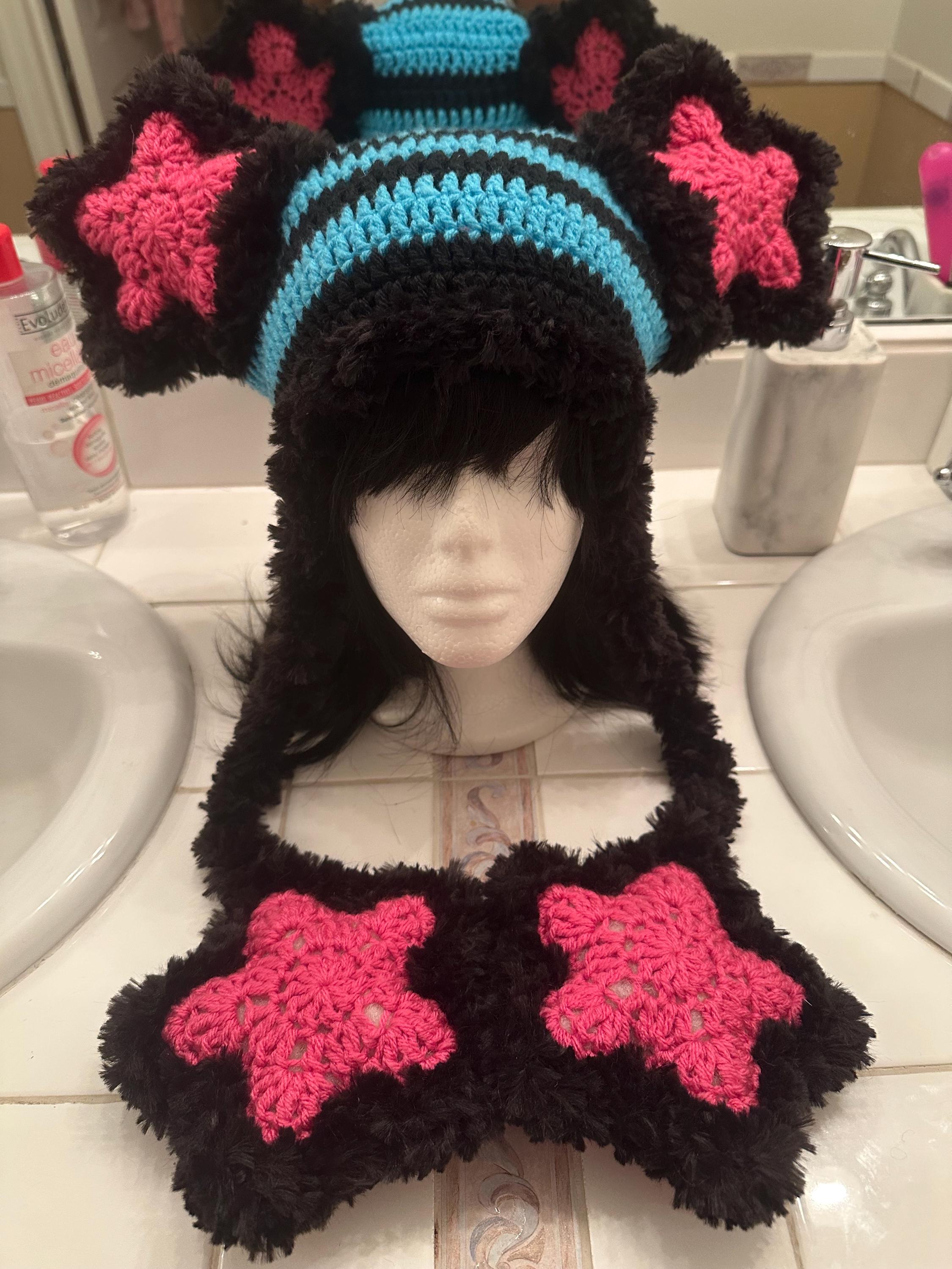 Custom Handmade 3 Color Crochet Rave Star Cat Hat Beanies With Fur ...