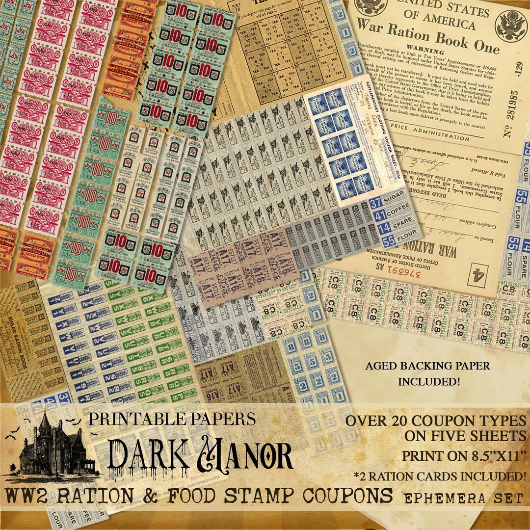 WW2 Ration & Food Stamp Coupon Ephemera Pack - DIGITAL JOURNALING ...