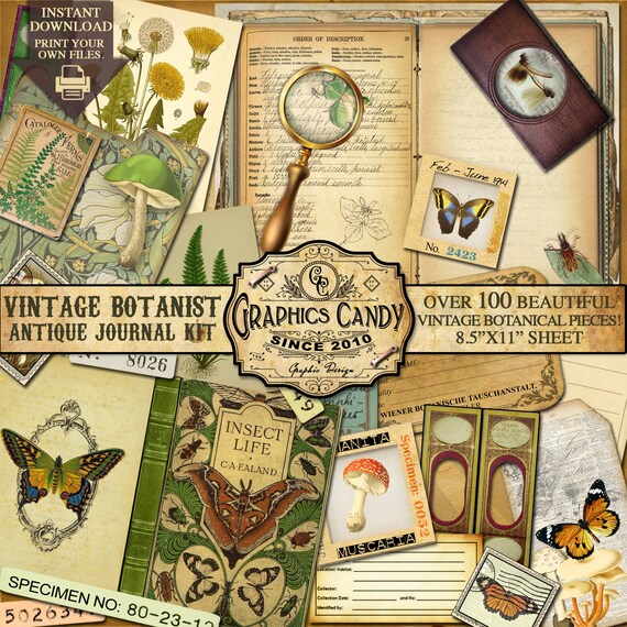 MASSIVE Vintage Botanist Antique Journal Kit Digital Junk - Etsy