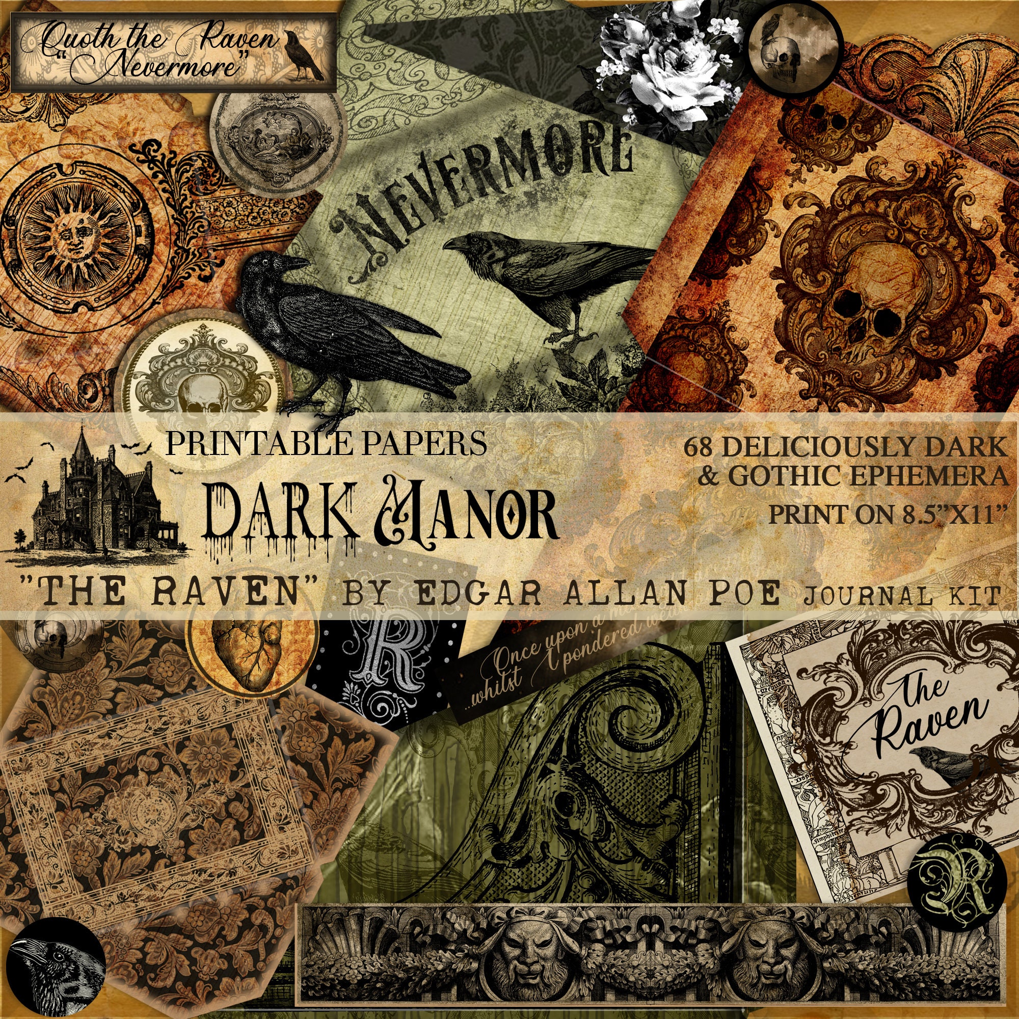 HUGE "the Raven" by Edgar Allan Poe Journal Kit - Digital Junk Journal ...