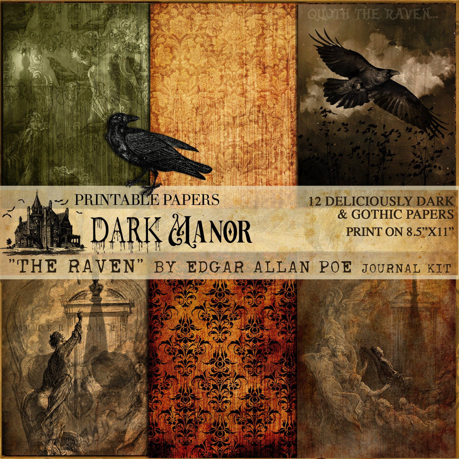 HUGE "the Raven" by Edgar Allan Poe Journal Kit - Digital Junk Journal ...